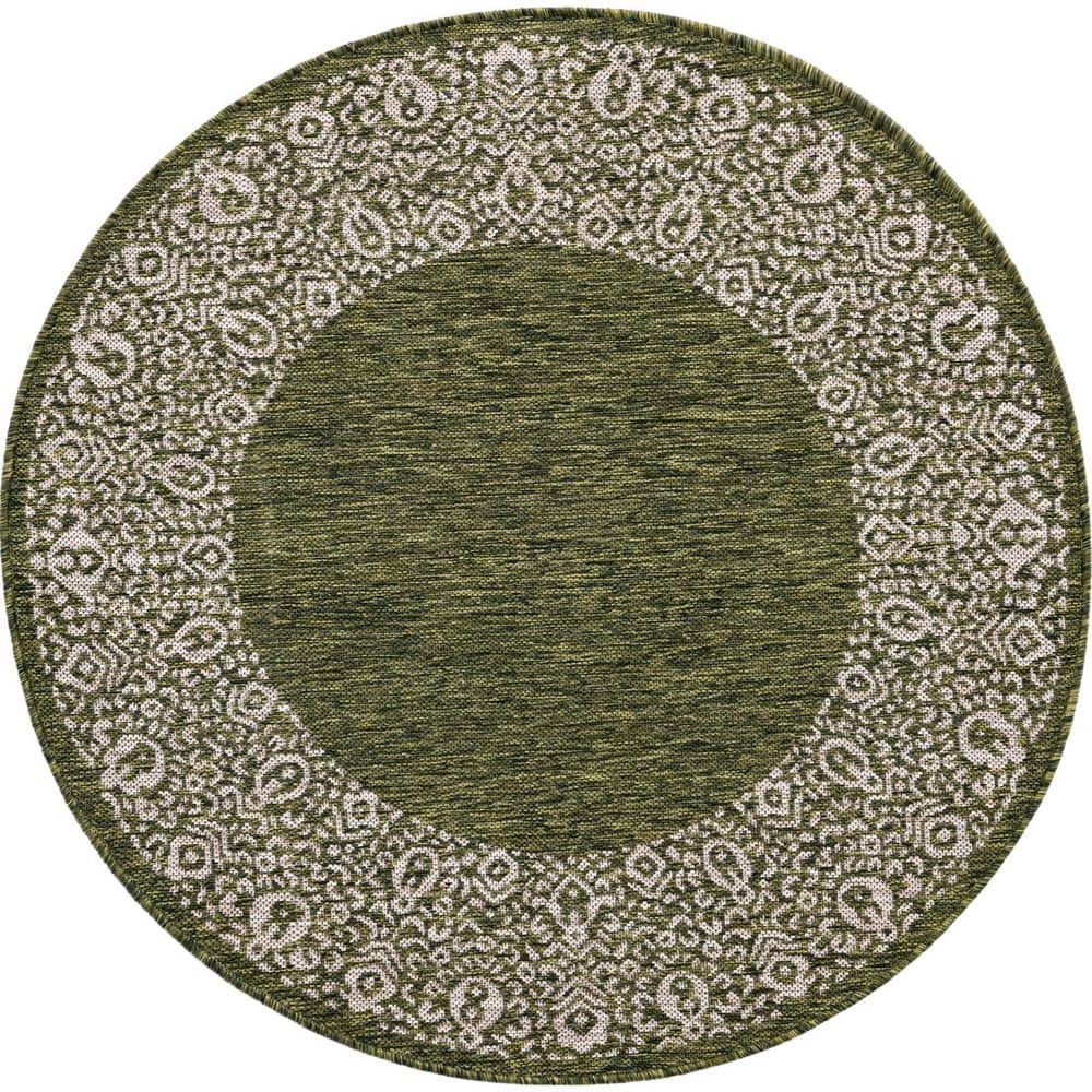 Outdoor Floral Border Green 4 ft. Round Area Rug Best Deals and Price ...