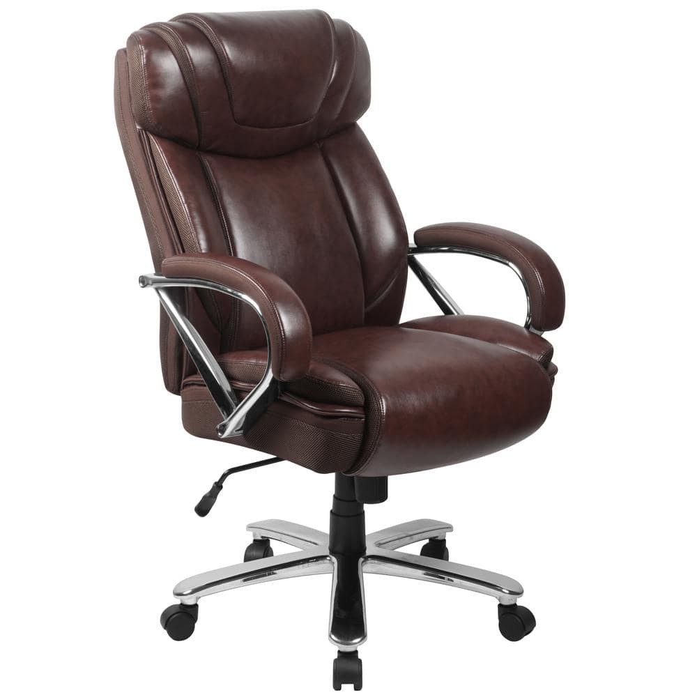 Brown Hercules High-Back Leather Soft Office Chair with Extra Wide Seat ...