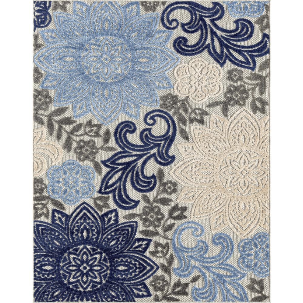 Oasis Floral Blue 8 ft. x 10 ft. Indoor/Outdoor Area Rug Best Deals and ...