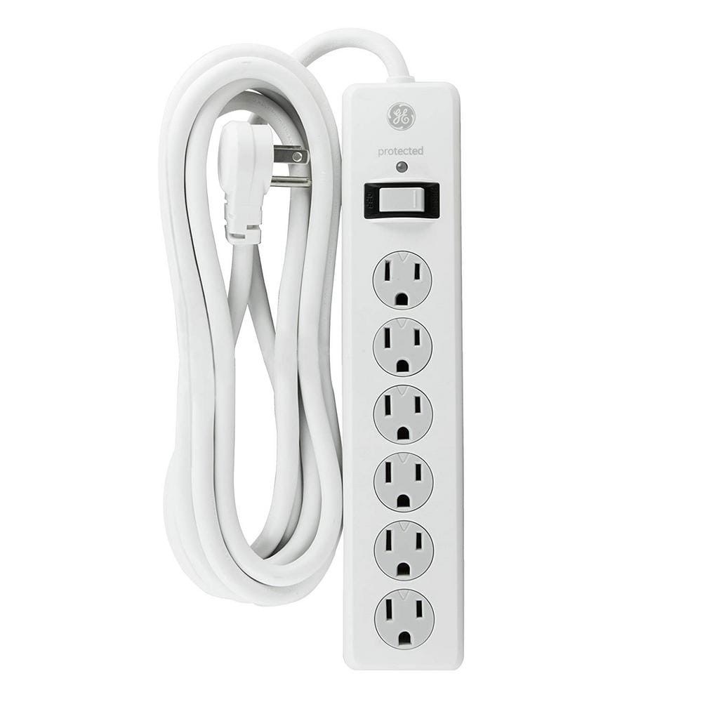 GE 6-Outlet Surge Protector with 8 ft. Extension Cord, White 14014 ...