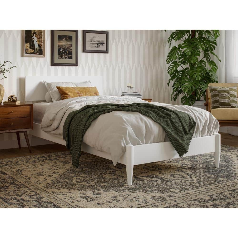 Aria White Solid Wood Frame Twin XL Modern Low Profile Platform Bed ...